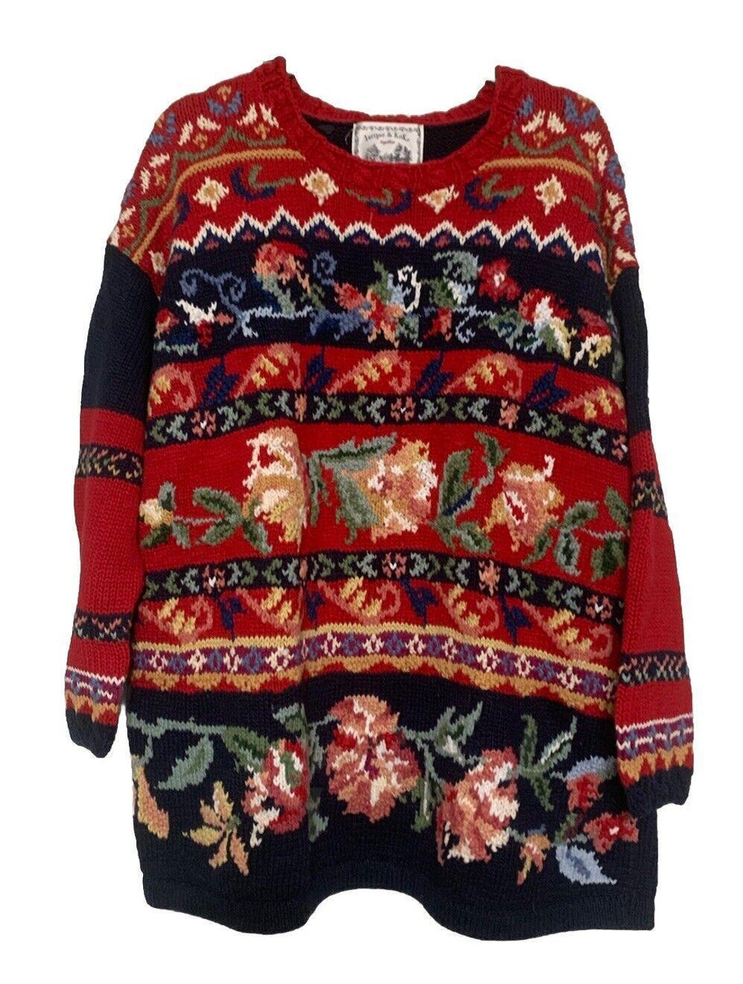 Vintage Jacque & Koko Floral Thick Knitted Sweater 22/24 3XL Cottage ...