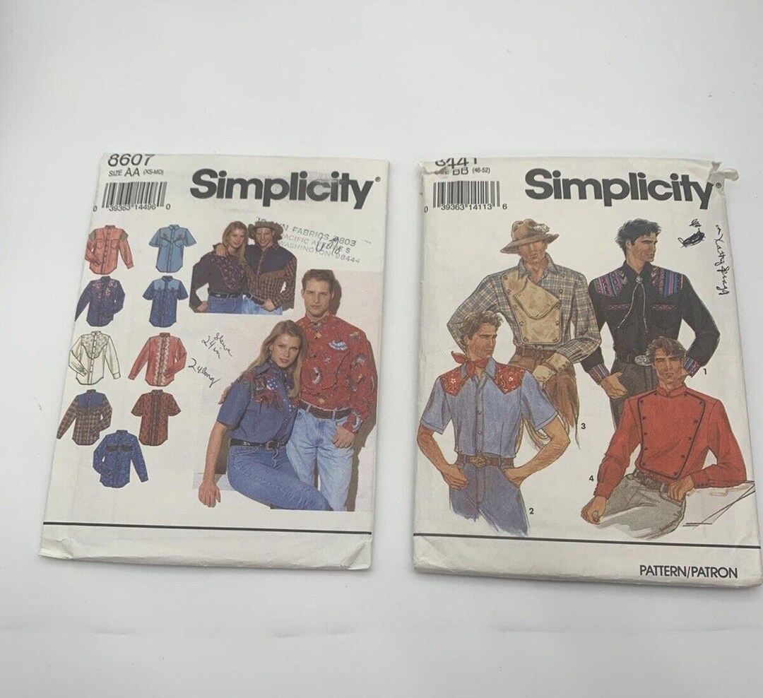Vintage Lot of 2 Simplicity Western Shirts Sewing Patterns 8441 and ...