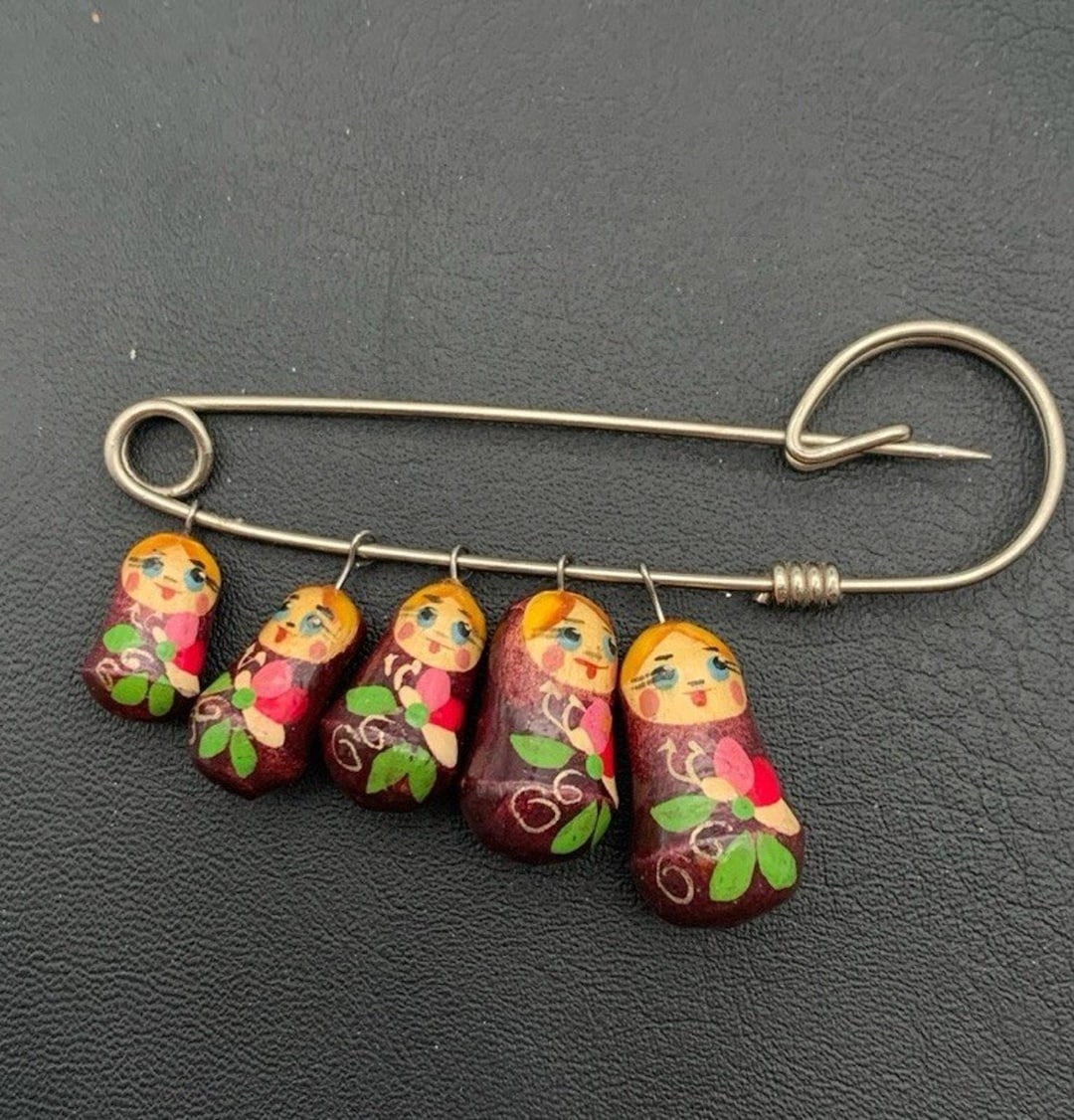Vintage Russian Nesting Doll Safety Pin Brooch Wooden Handpainted - Etsy