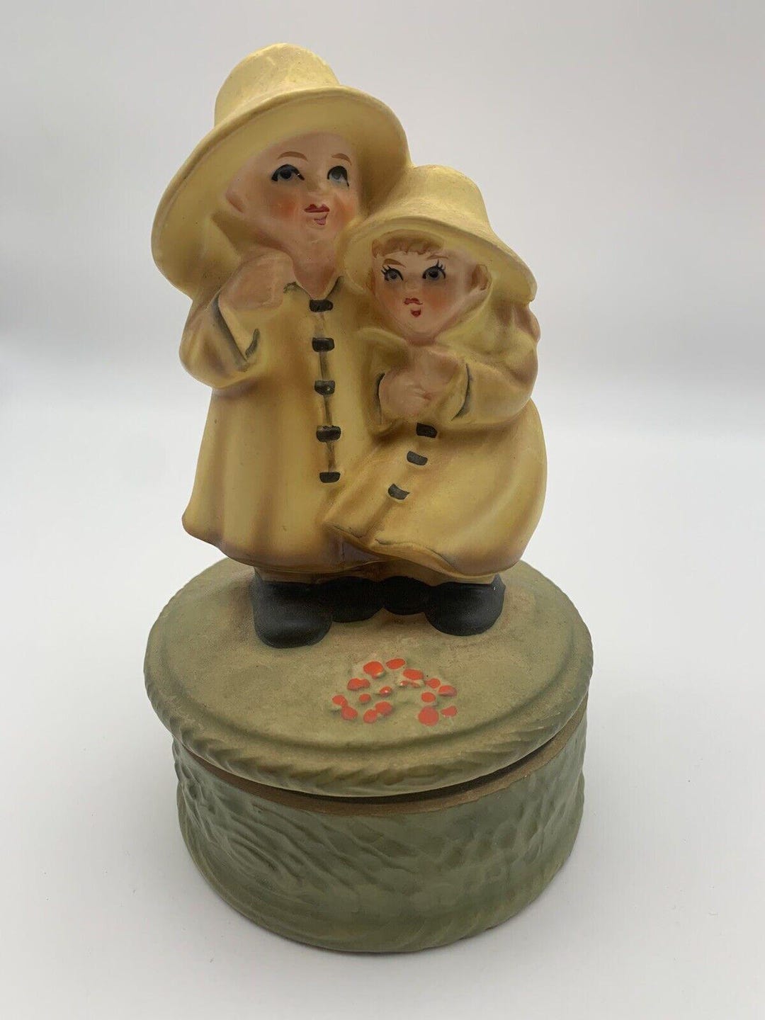 Vintage Japan Music Box Boy Girl Yellow Raincoat Raindrops Keep Falling ...