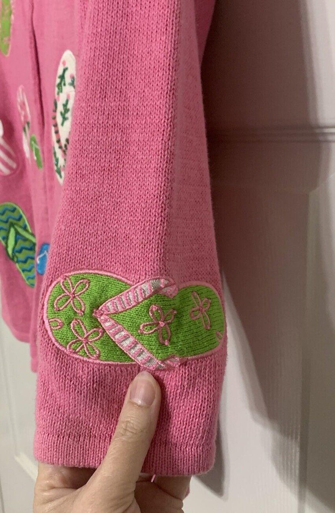 Vintage Timberlea Beaded Flip Flop Embroidered Sweater Cardigan Size M ...