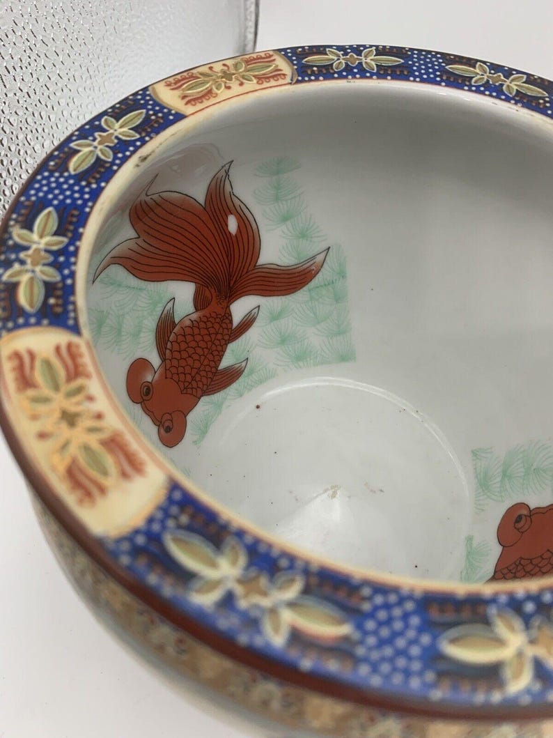 Vintage Chinese Porcelain Koi Fish Bowl Floral Planter Pot Jardiniere ...