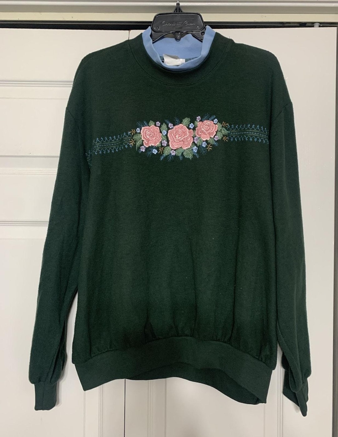 Vintage Bonworth Floral Embroidered Green W Blue Collar Sweater ...