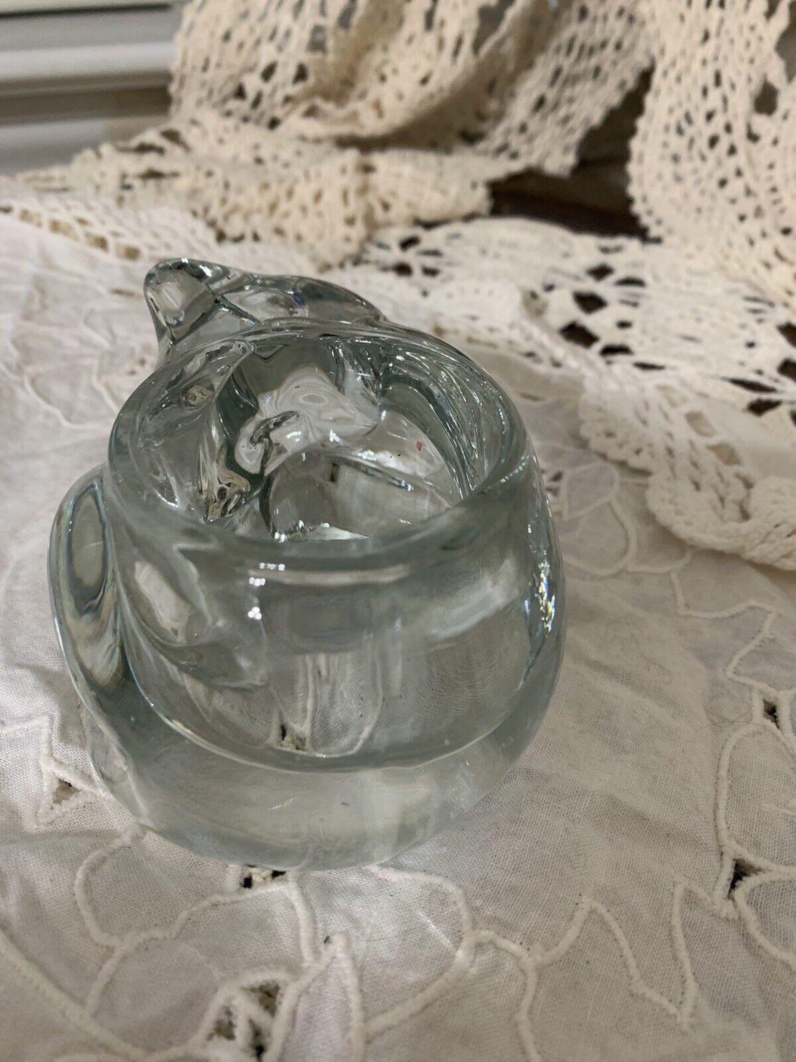 Vintage Clear Indiana Glass Sleeping Cat Votive Tealight Candle Holder ...