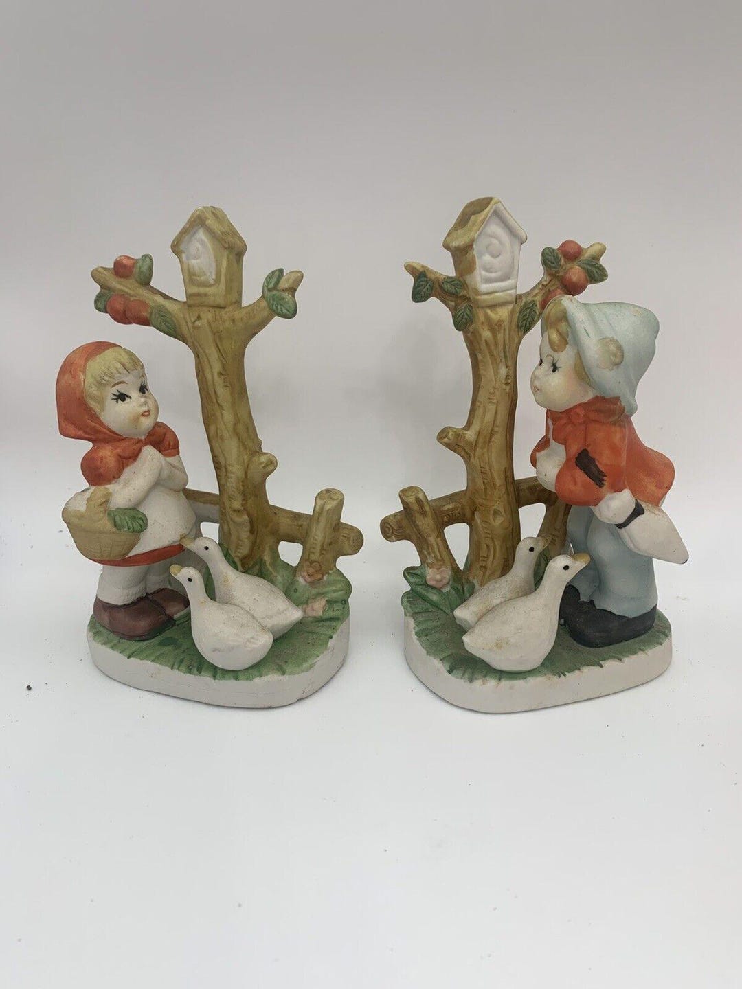 Vintage Artmark Lot of 2 Boy & Girl Figurines With Ducks Birdhouse ...