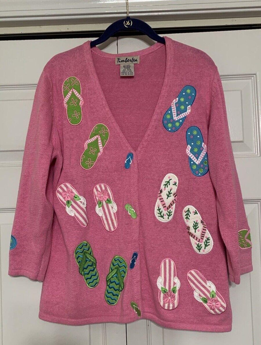 Vintage Timberlea Beaded Flip Flop Embroidered Sweater Cardigan Size M ...