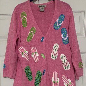 Vintage Timberlea Beaded Flip Flop Embroidered Sweater Cardigan Size M ...