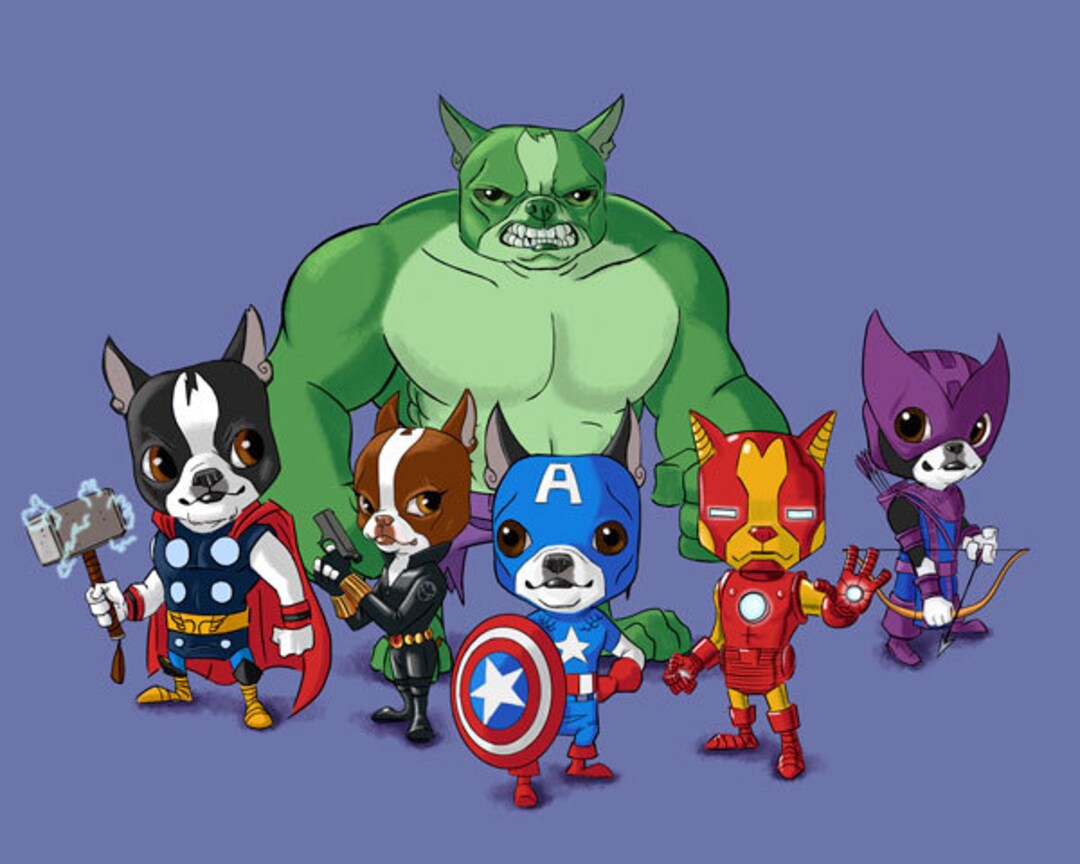 Boston Terrier Art Marvel Avengers Dog Art Print Boston - Etsy