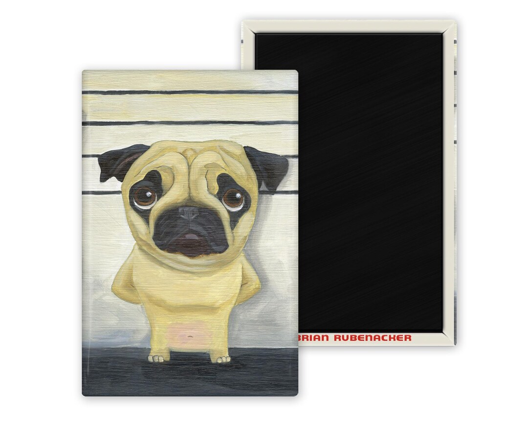 Pug Gift, Pug Magnet, Pug Line up Dog Art Magnet, Refrigerator Magnet ...