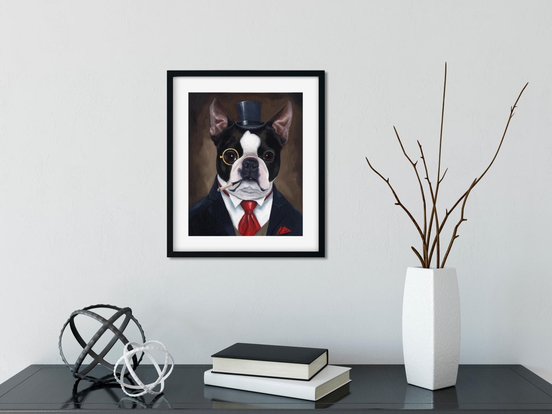 Boston Terrier American Gentleman Art Print, Boston Terrier Art, Boston ...