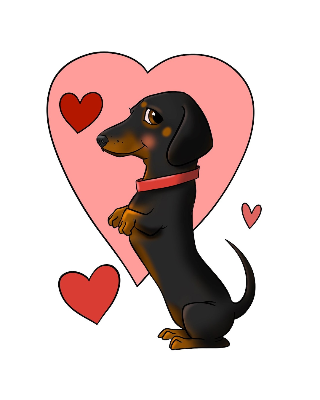 Dachshund Hearts Gift, Dachshund Valentine Dog Art Print, Love Print ...