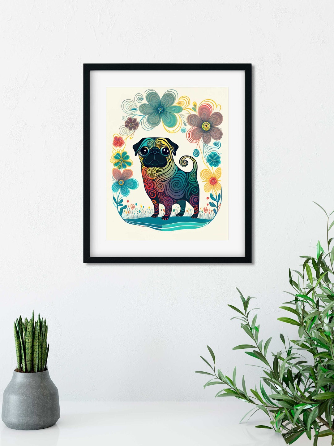 Pug Gift, Pug Art, Pug Print, Pug Wall Decor, Cute Pug Dog Art Print ...