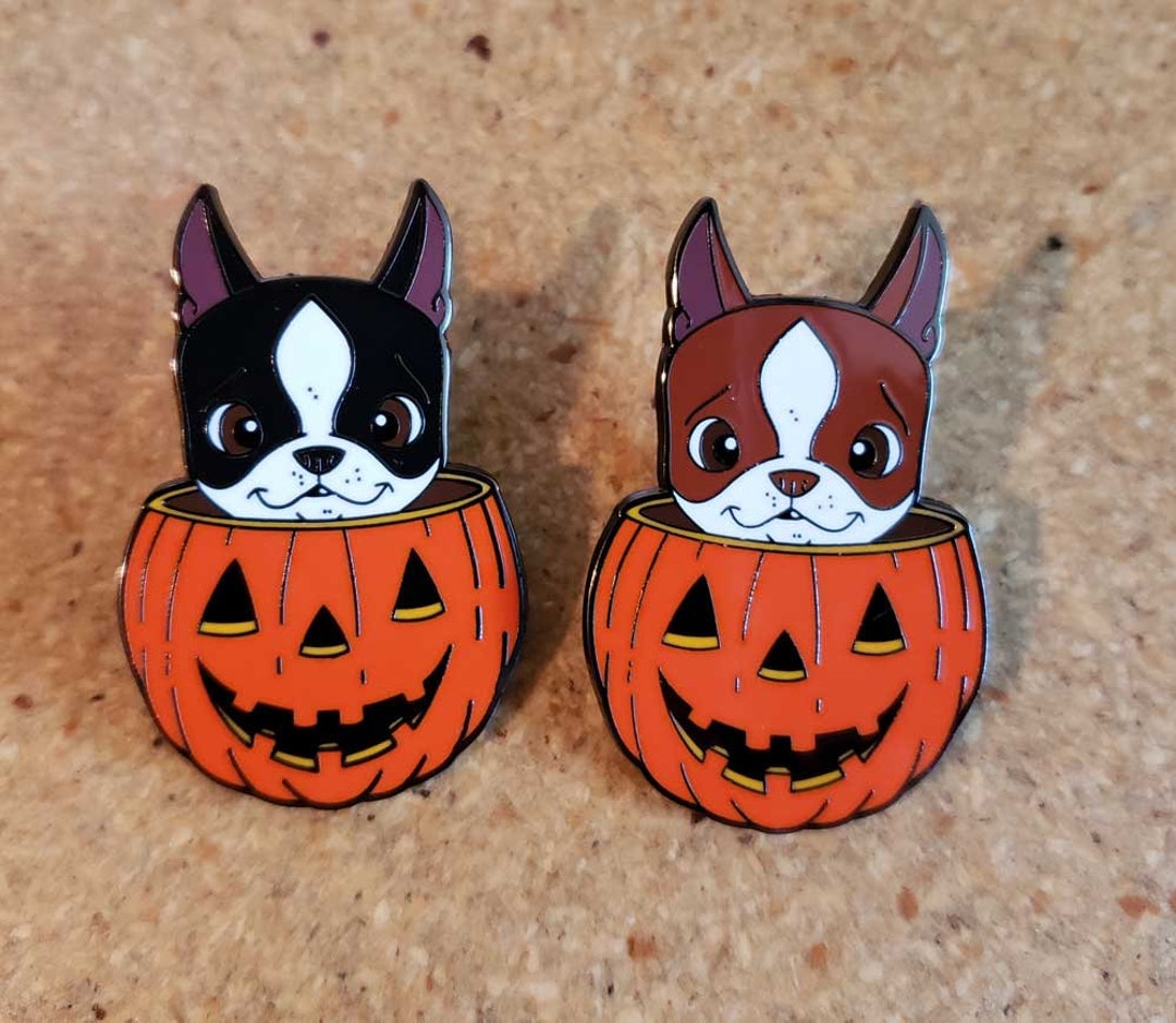 Boston Terrier Gift, Boston Terrier Pin, Boston Terrier in a Pumpkin ...