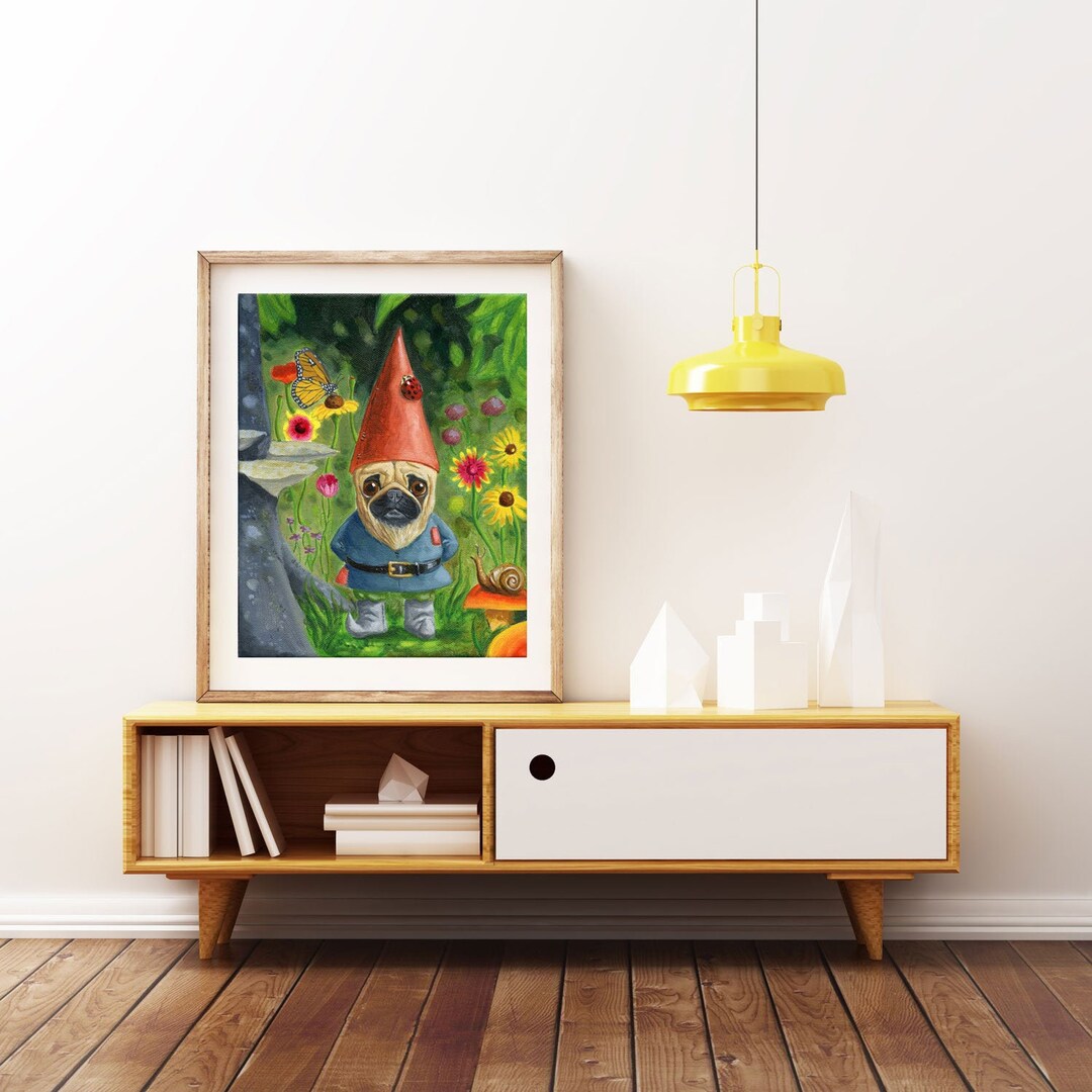 Pug Gift, Pug Art Print, Gnome Art by Brian Rubenacker, Pug Gnome Dog ...