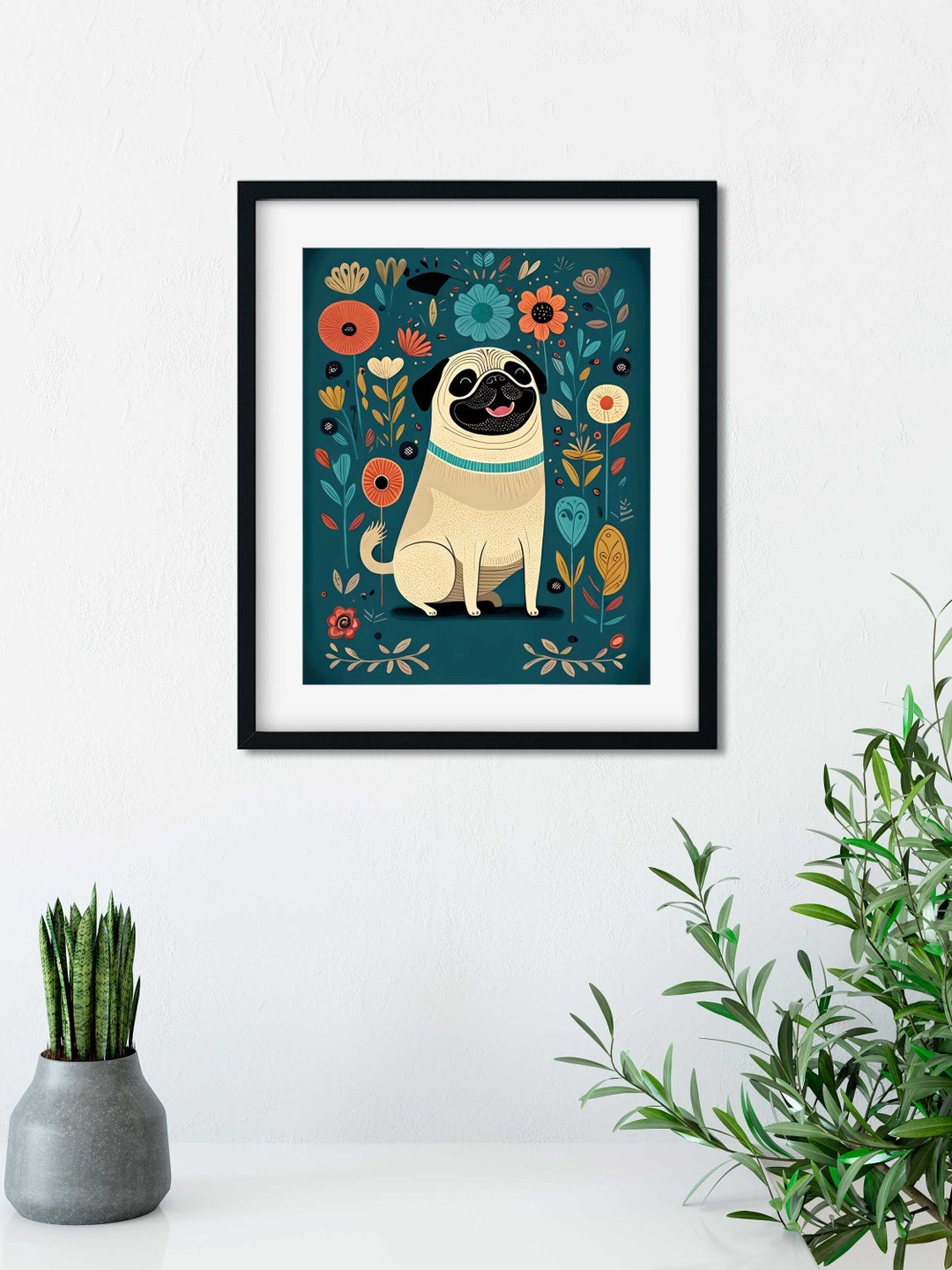 Pug Gift, Pug Art, Pug Print, Pug Wall Decor, Cute Pug Dog Art Print ...