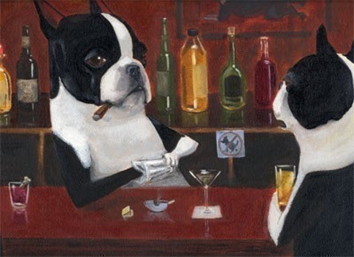 Boston Terrier Gift, Bartender Dog Art Print, Boston Terrier Art Gift ...