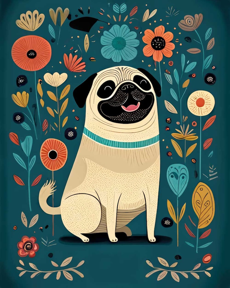 Pug Gift Pug Art Pug Print Pug Wall Decor Cute Pug Dog Art - Etsy