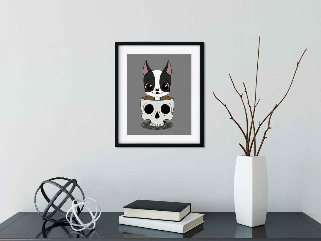 Boston Terrier Skull, Boston Terrier Art, Boston Terrier Gift, Dog Art ...