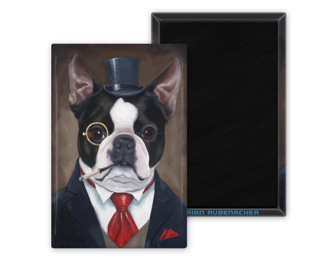 Boston Terrier American Gentleman Dog Art Magnet, Boston Terrier Gift ...