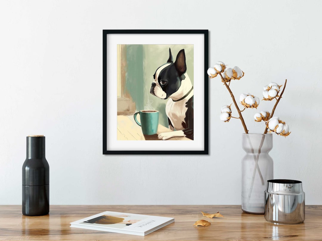 Boston Terrier Gift, Boston Terrier Blue Dog Art Print, Print Wall ...