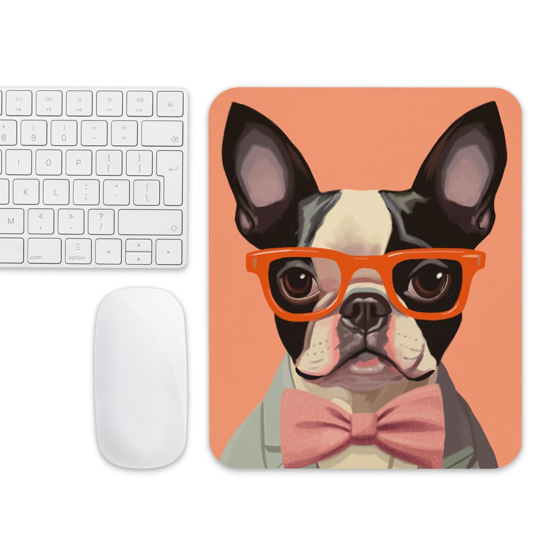 Boston Terrier Wearing Glasses Mouse Pad, Boston Terrier Gift Bow Tie ...