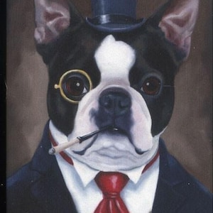 Boston Terrier American Gentleman Dog Art Magnet, Boston Terrier Gift ...
