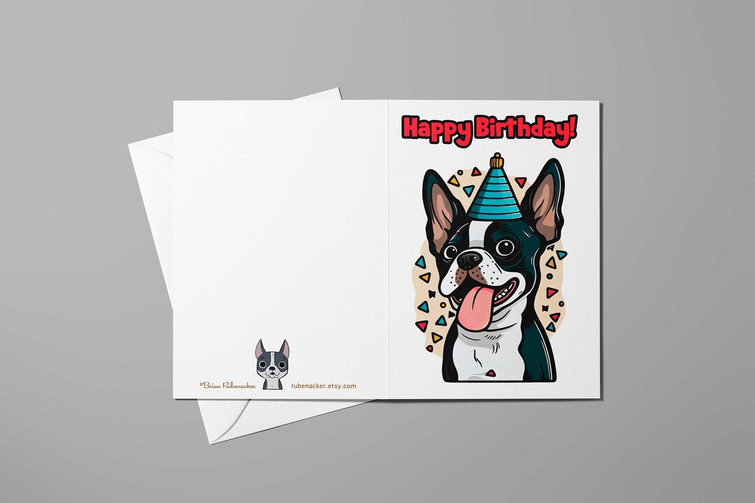 Boston Terrier Card, Birthday Cards, Boston Terrier Greeting Cards, Dog ...