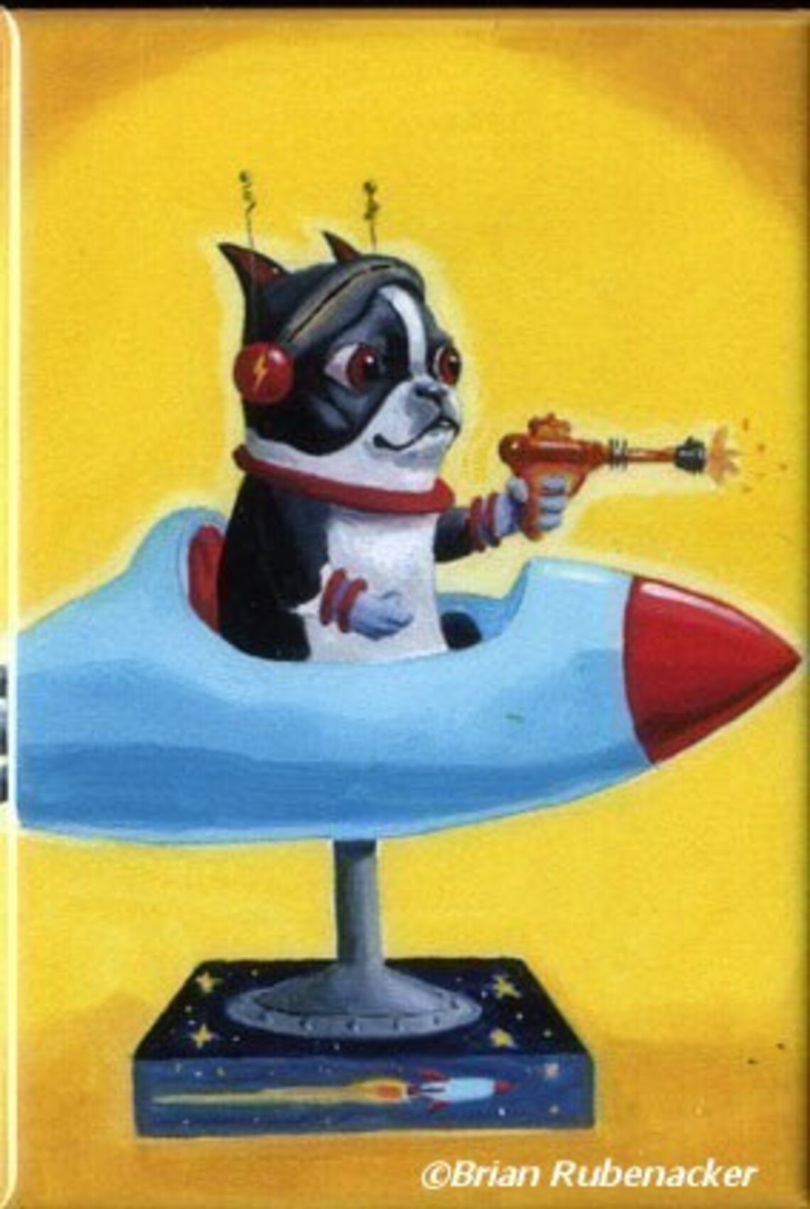 Boston Terrier Space Rocket - Dog Art Magnet, Boston Terrier Gift ...