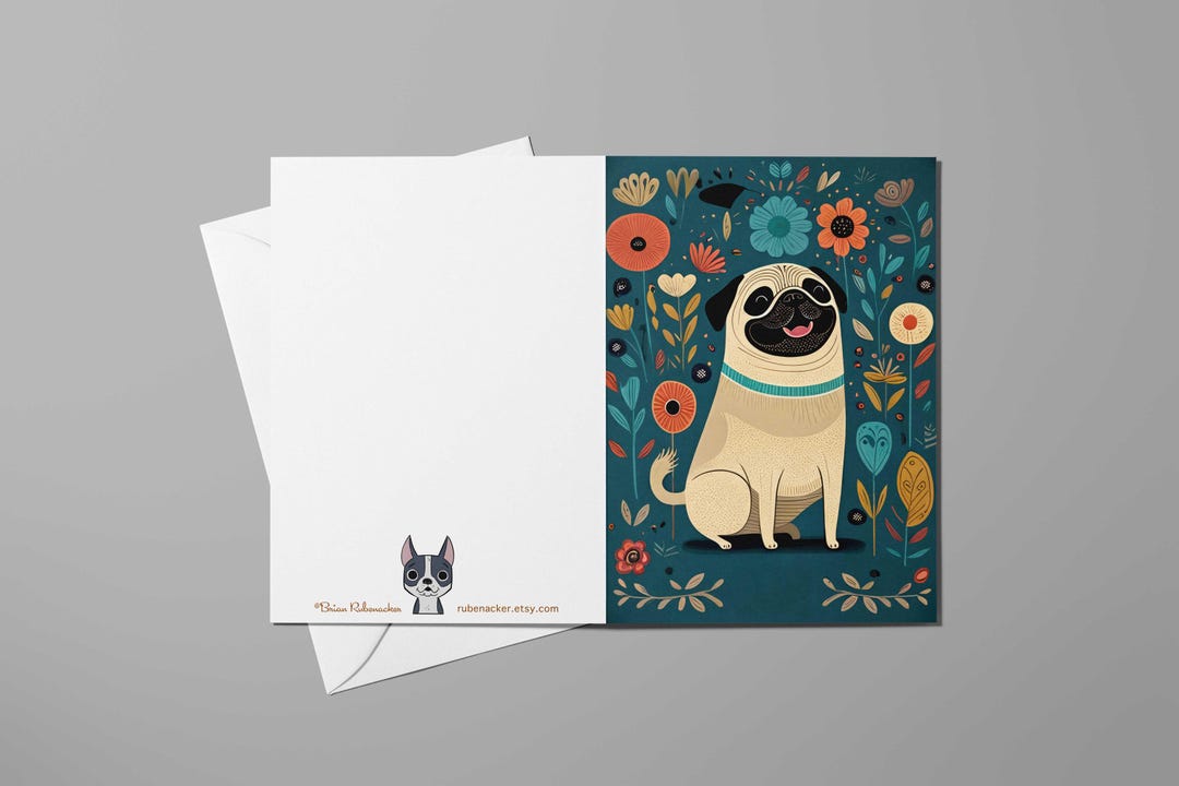 Pug Card, Note Cards, Friendly Greetings, Pug Greeting Cards, Dog Blank ...
