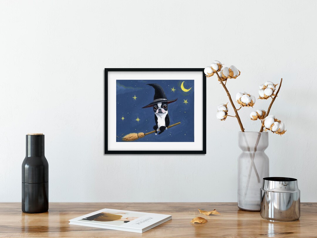 Boston Terrier Witch, Boston Terrier Art, Boston Terrier Gift, Dog Art ...