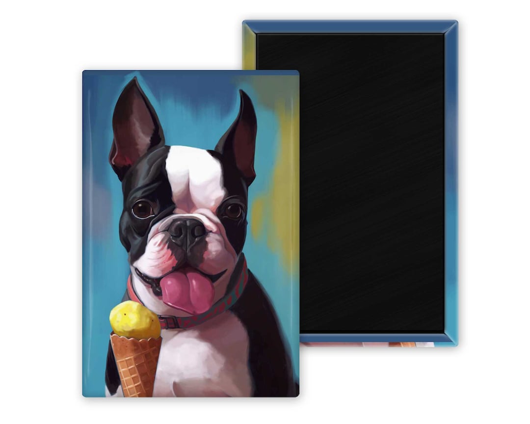 Boston Terrier Gift, Boston Terrier With Ice Cream Cone Dog Art Magnet ...