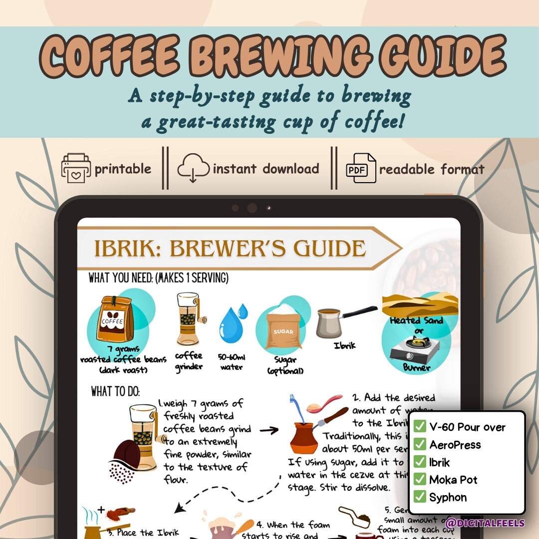 Brew Like a Barista: Printable Coffee Brewing Guide for V60, Aeropress ...