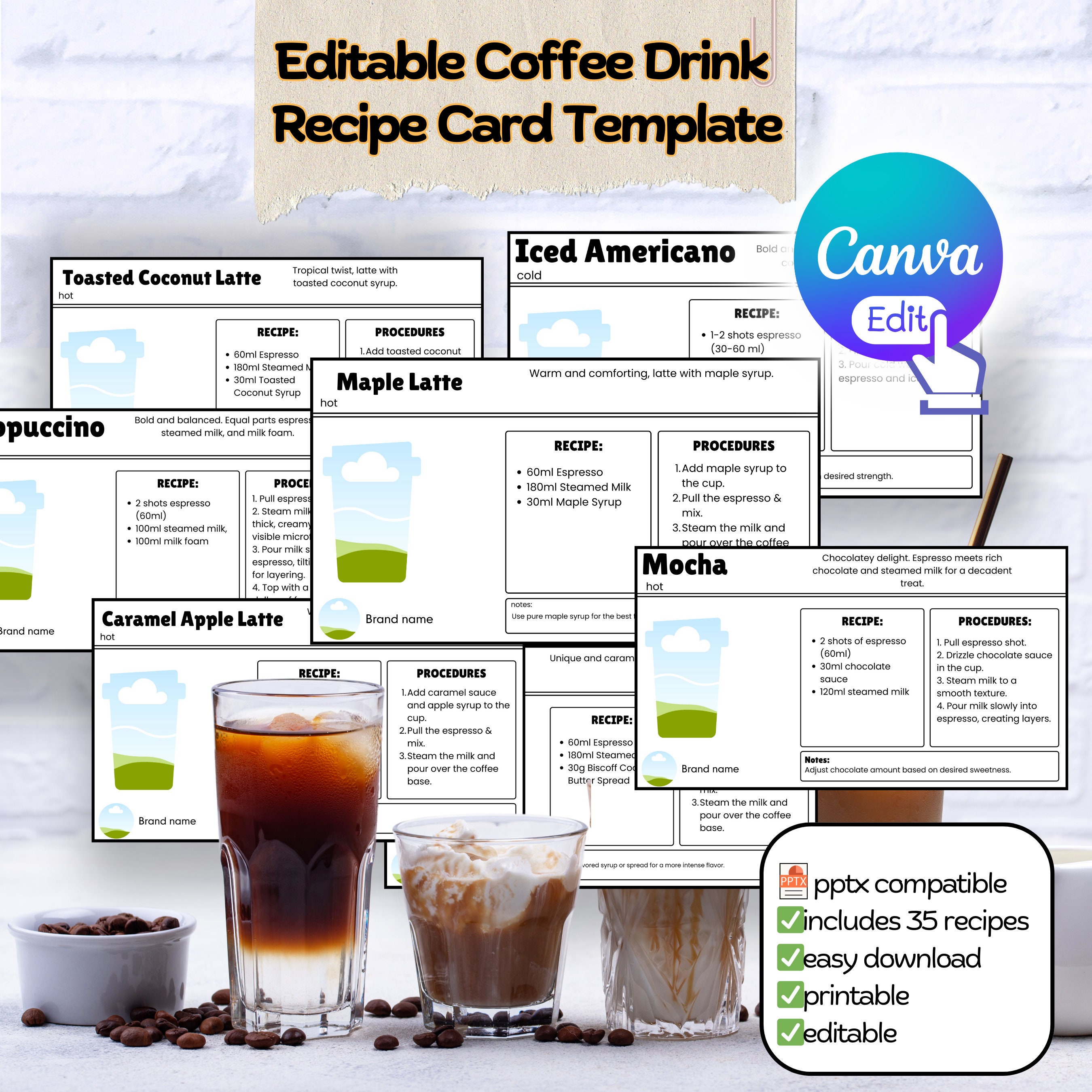 Ultimate Editable Coffee Recipe Cards Template Include 35 Recipes ...