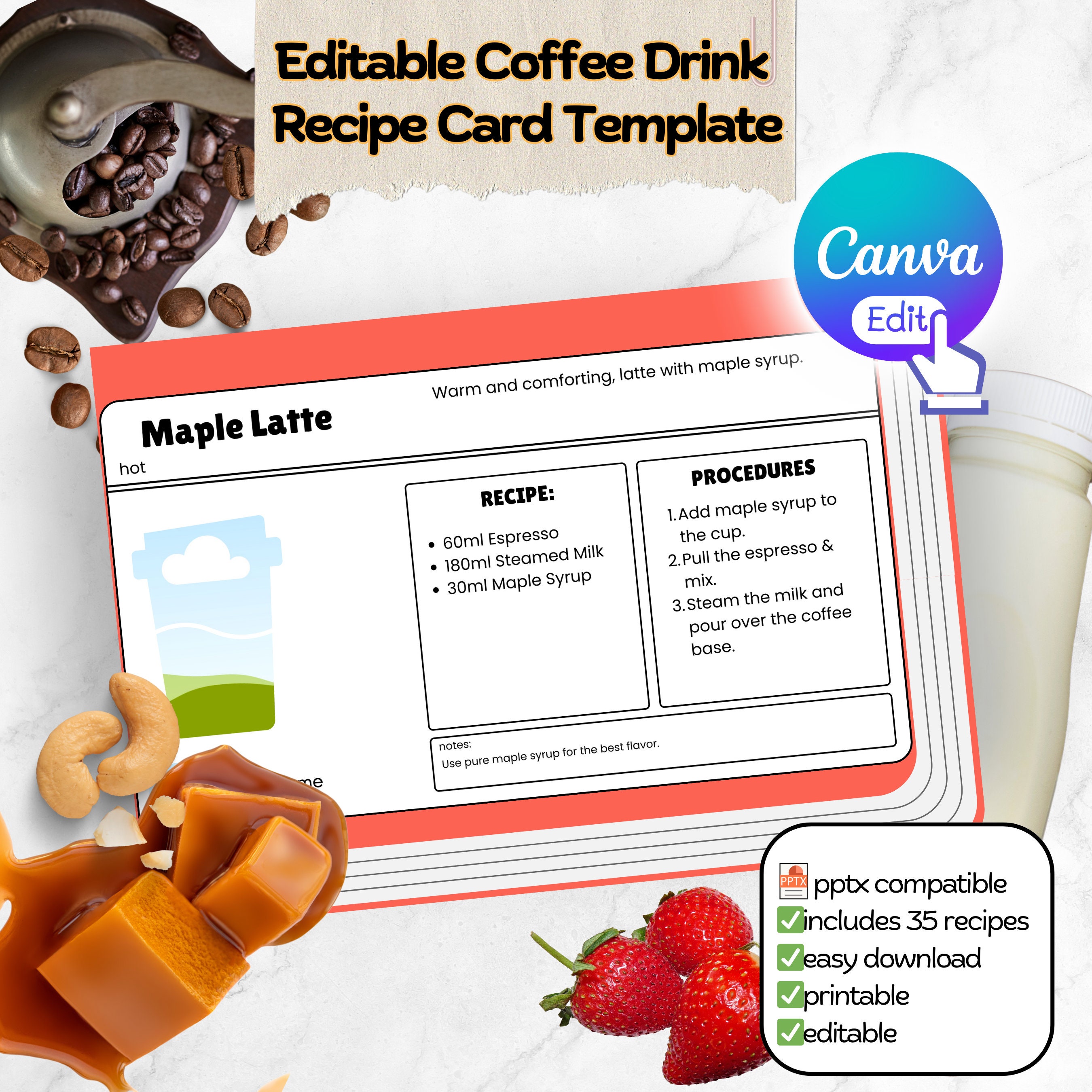 Ultimate Editable Coffee Recipe Cards Template Include 35 Recipes ...