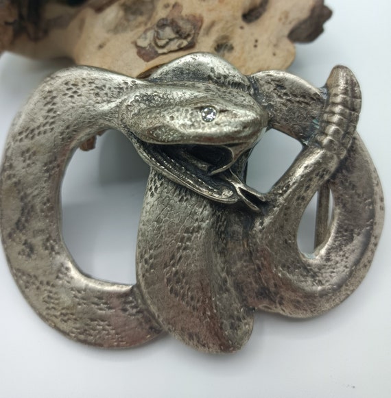 Vintage Coiled Rattlesnake Belt Buckle - Made in Ita… - Gem