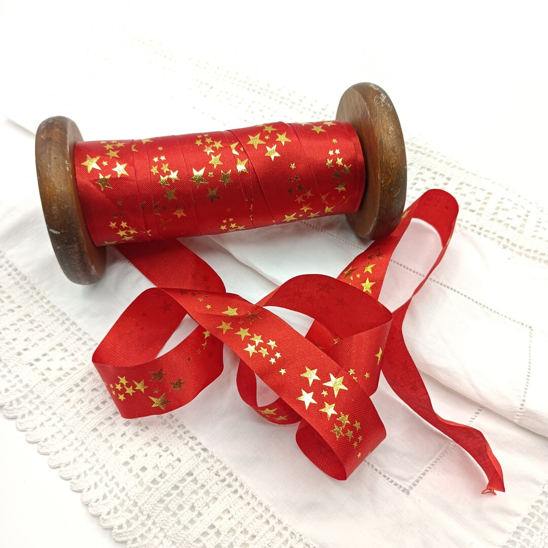 Vintage Ribbon - Cherry Red Ribbon Embossed With Sprinkles of Golden ...