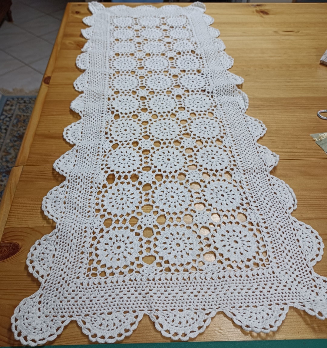 Vintage French Crochet Table Runner Dresser Handmade 1950's - Etsy