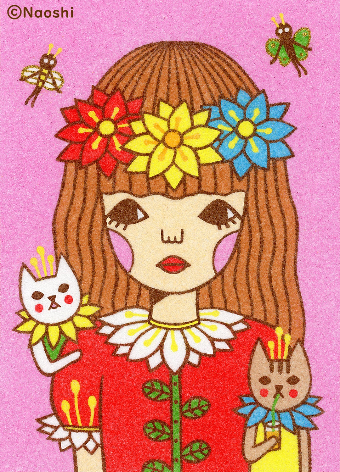 5×7 Art Print -flower Cats- - Etsy