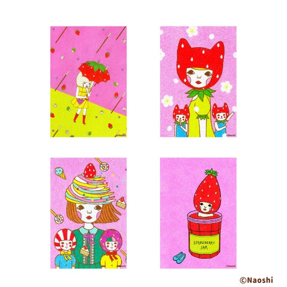 Postcards Set pink 4 Cards - Etsy