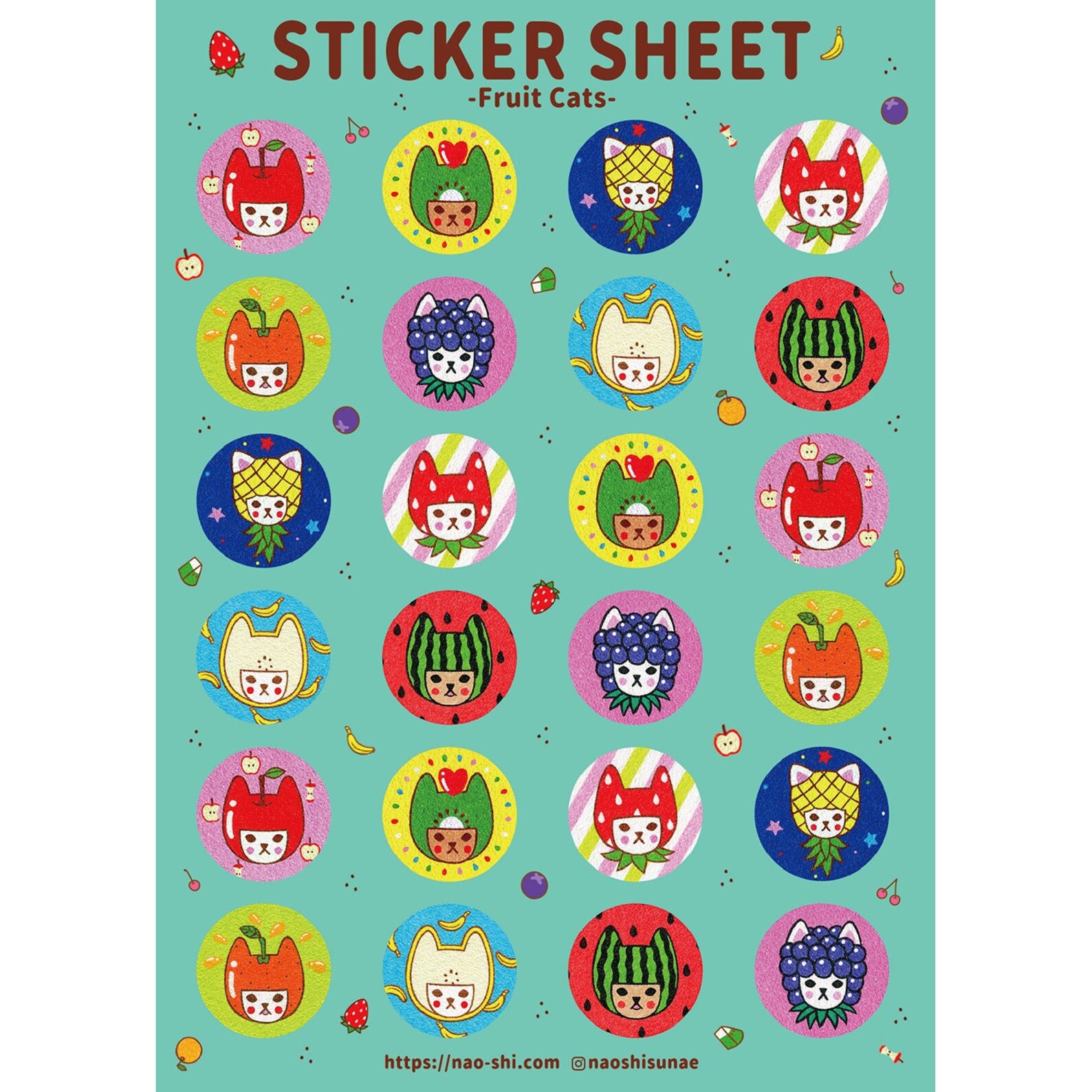 Sticker Sheet fruit Cats - Etsy