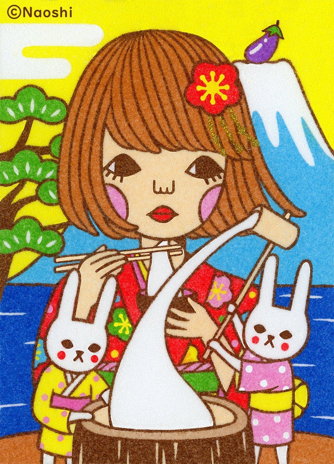 5×7 Art Print -rabbits Pounding Mochi- - Etsy