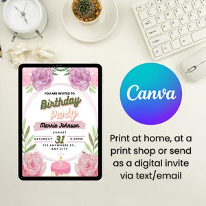 Editable Pink Roses Birthday Invitation | Ladies Birthday Invite | Pink ...