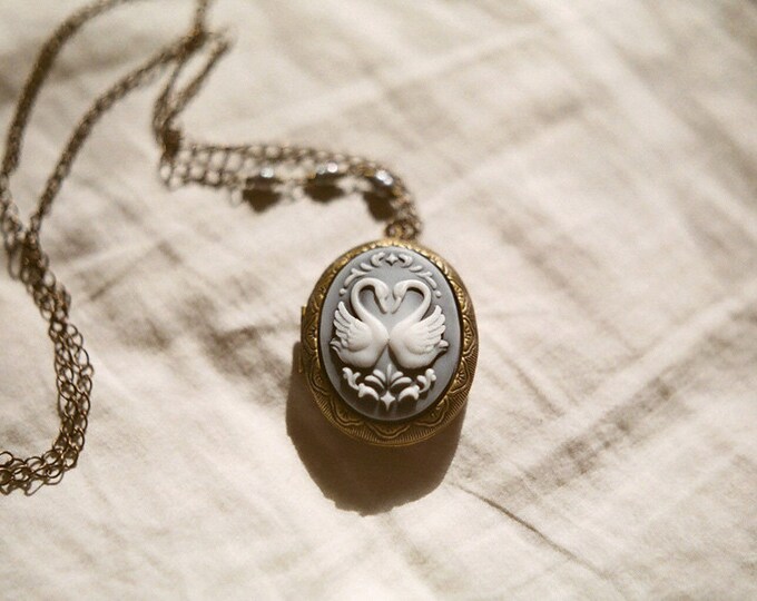 Swan-hearted. Swan Cameo Locket Necklace With Freshwater Pearls in ...