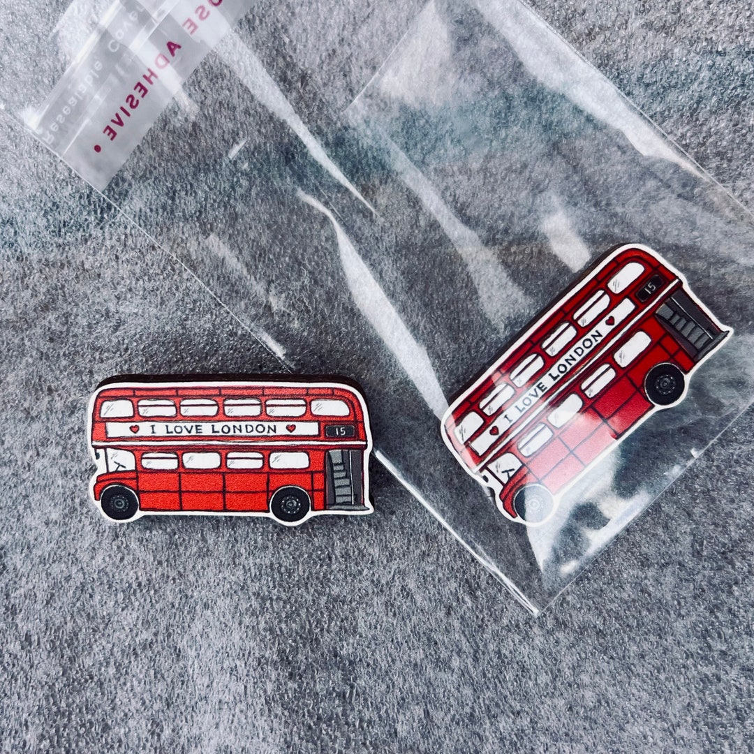 Eco-friendly Birch Wooden Badges: Iconic English Red Bus, Handmade With ...