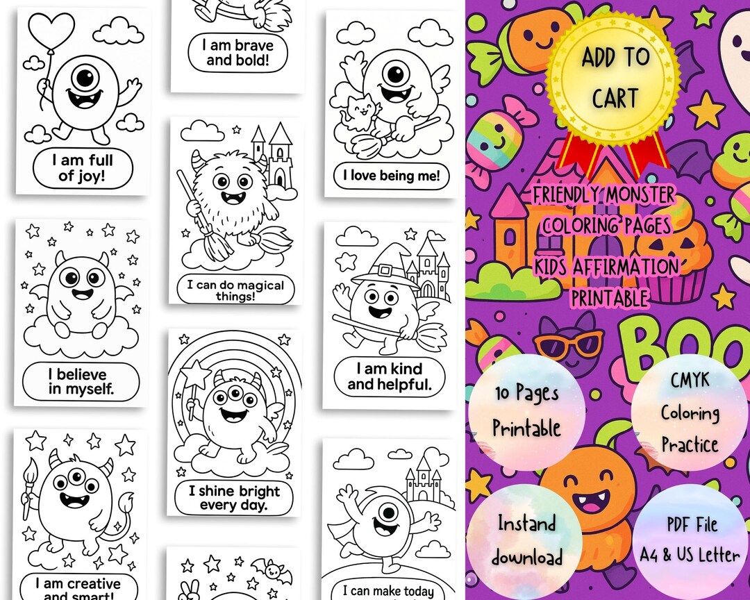 Monster Affirmation Coloring Pages | Kids Halloween Activity (PDF ...