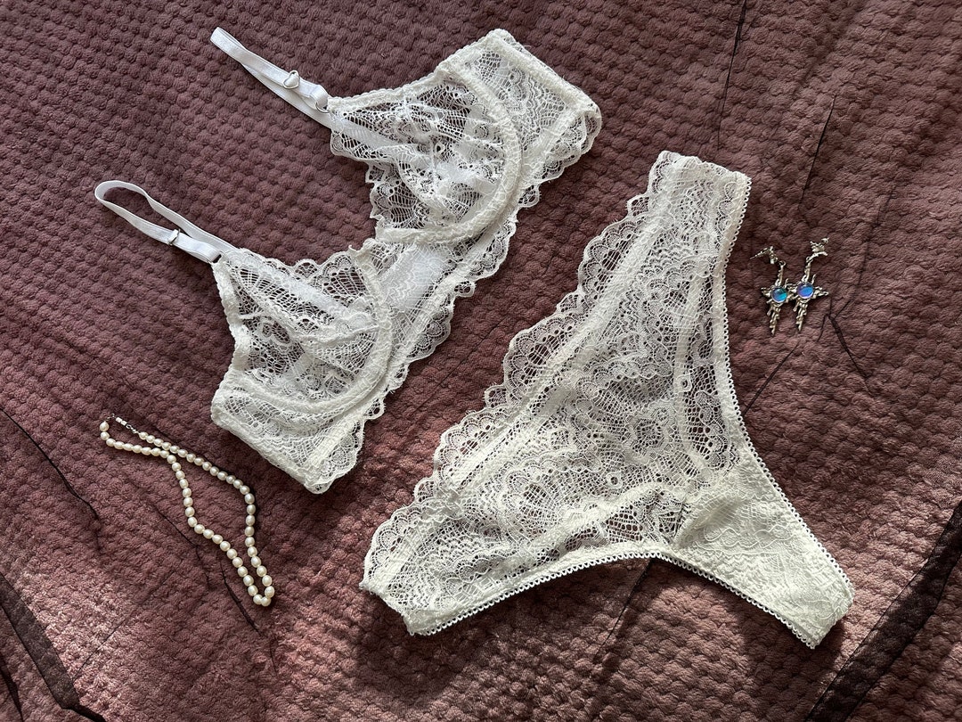 Elegant White Lace Lingerie Set Etsy