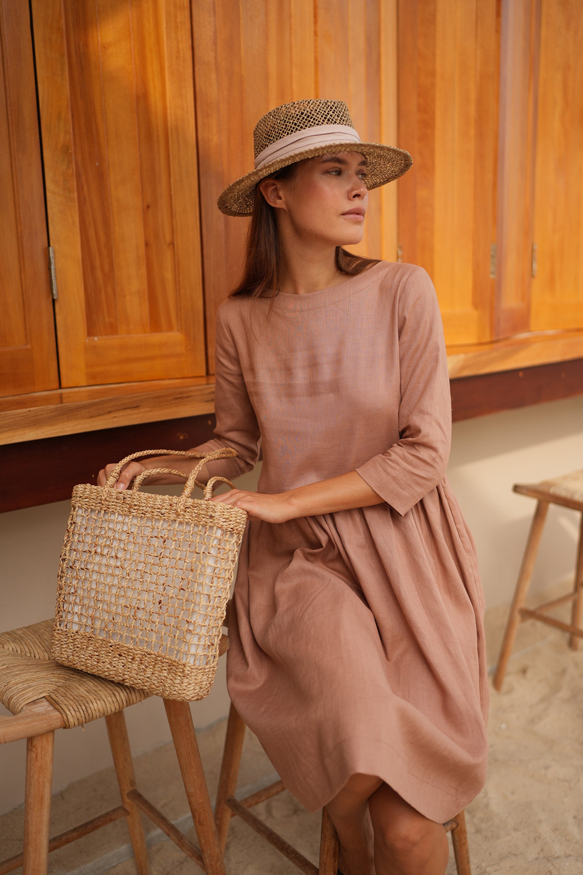Cottagecore Midi Linen Dress, Boho Maxi Romantic Dresses for Woman ...