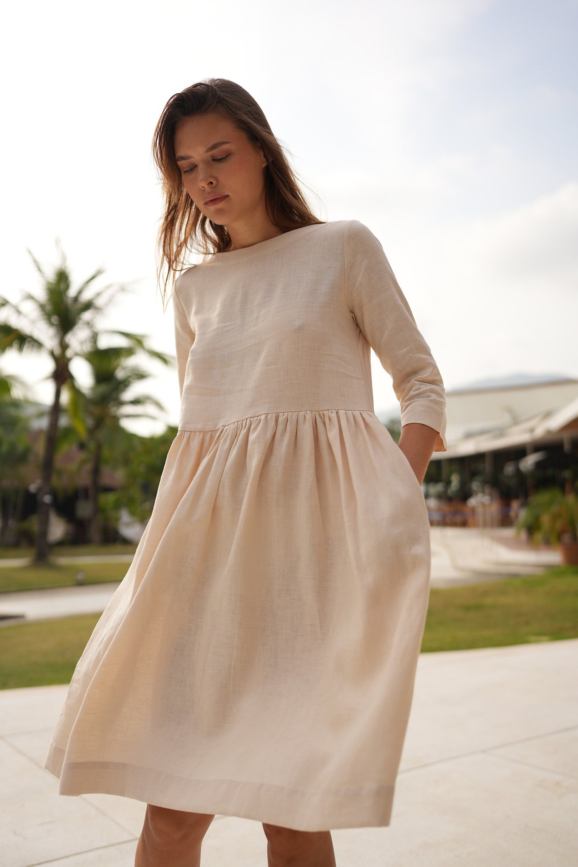 Cottagecore Midi Linen Dress, Boho Maxi Romantic Dresses for Woman ...