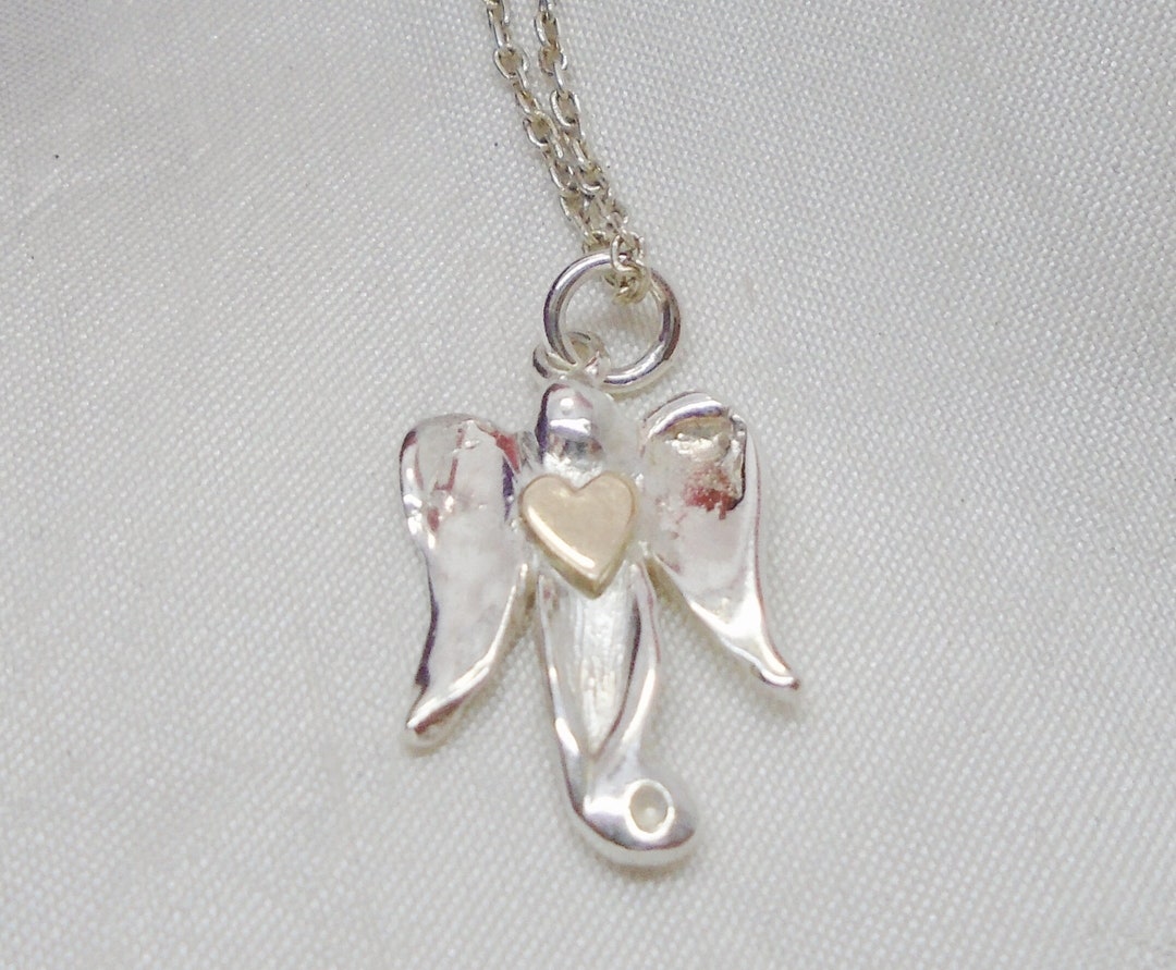 Silver Peanut Angel Pendant With 9ct Gold Flat Heart , Fluidbydesign ...
