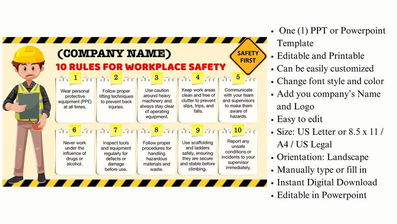 Workplace Site Safety Rules Template | Editable PPT File | HR Template ...